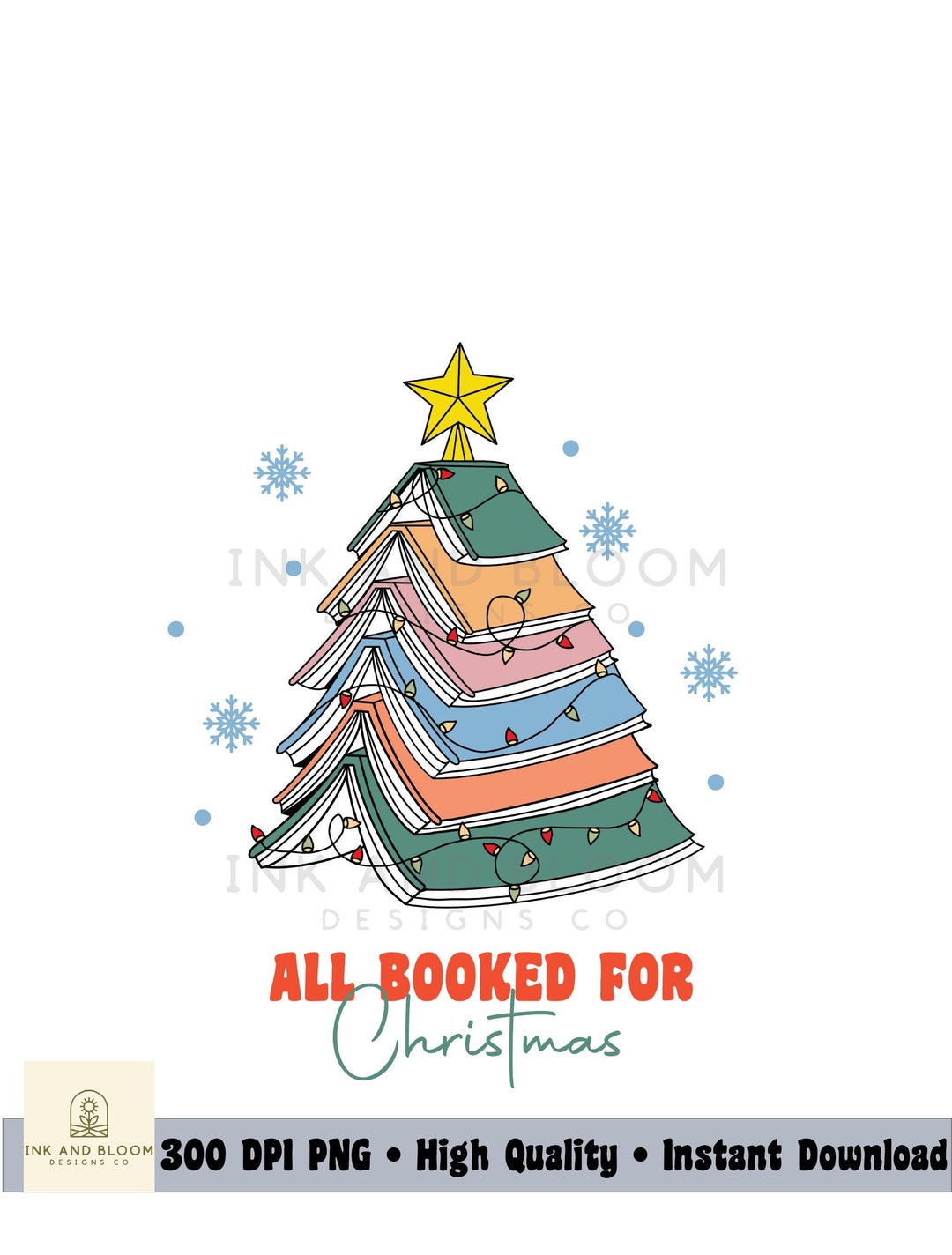 All Booked for Christmas Booklover PNG, Retro, Bookclub Gifts, 300 DPI ...