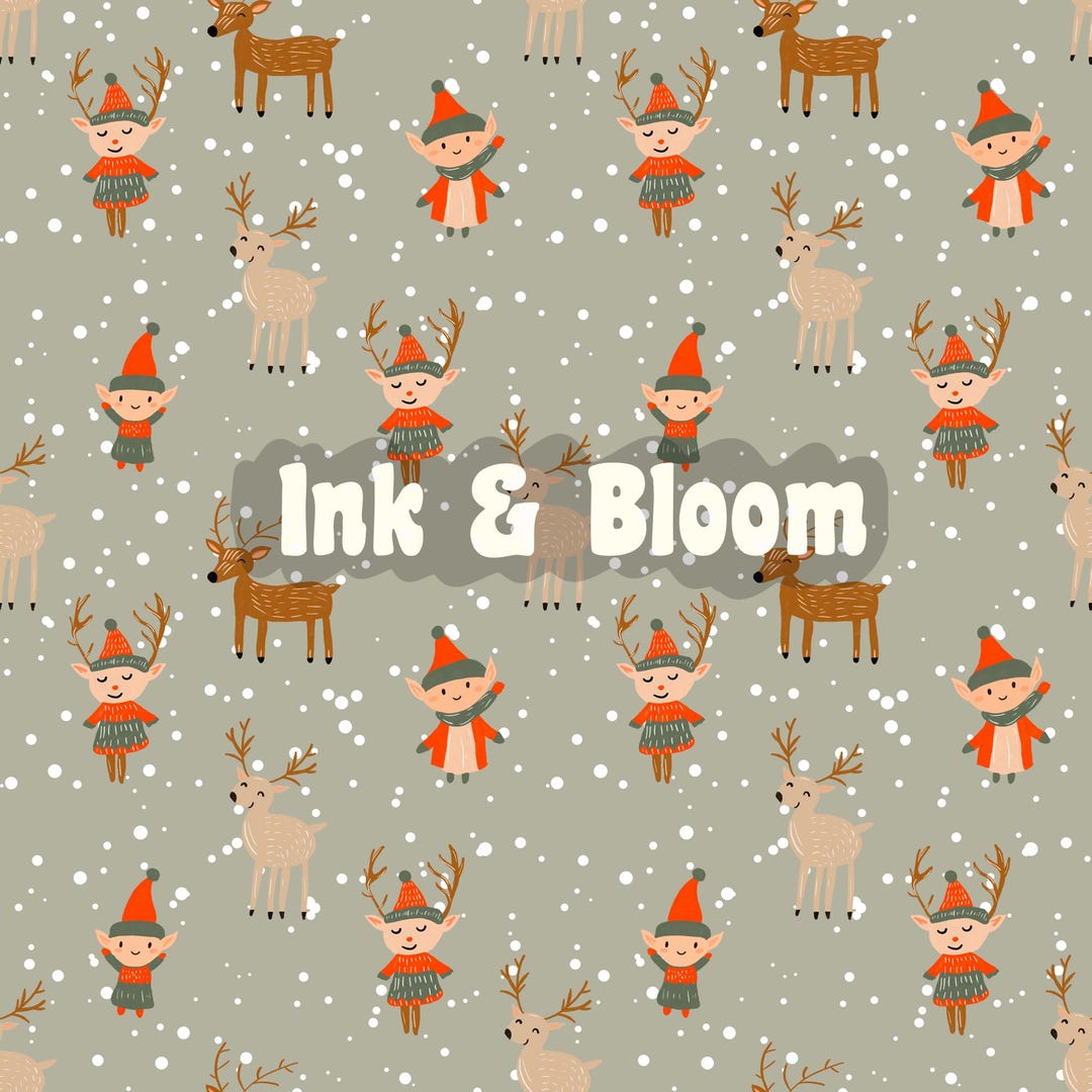 Retro Christmas Elves and Deer Seamless Pattern (PNG Digital Paper) - Etsy