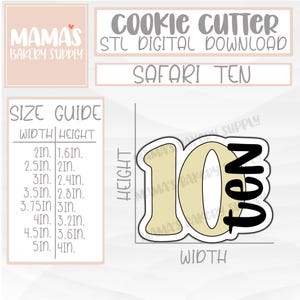 Safari Number Ten - 10 - Cookie Cutter STL File Digital Download - Etsy