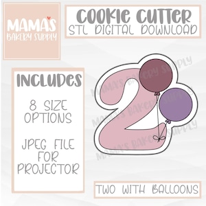 Two With Balloons - Number 2 - Cookie Cutter STL File Digital Download ...