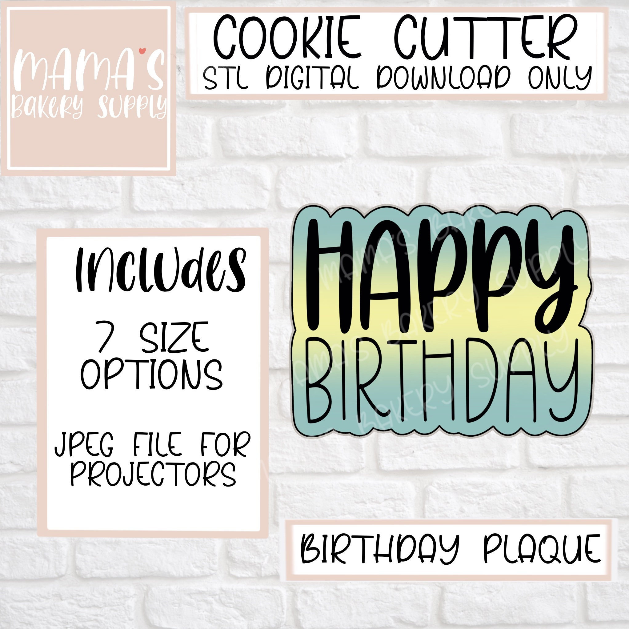 Happy Birthday Plaque Cookie Cutter STL File Digital Download - Etsy