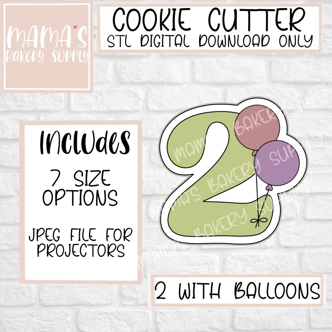 Two With Balloons Number 2 Cookie Cutter STL File Digital Download - Etsy