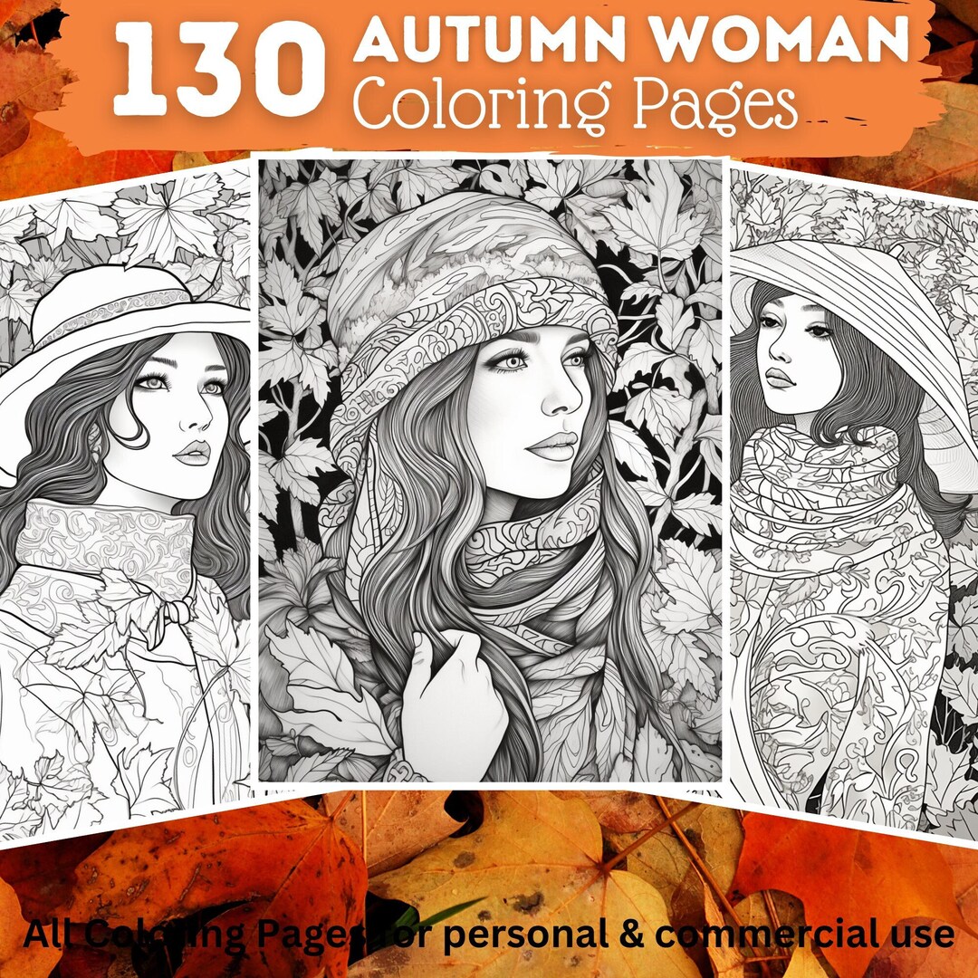 130 Autumn Woman Coloring Pages | Printable Coloring Book | Coloring ...