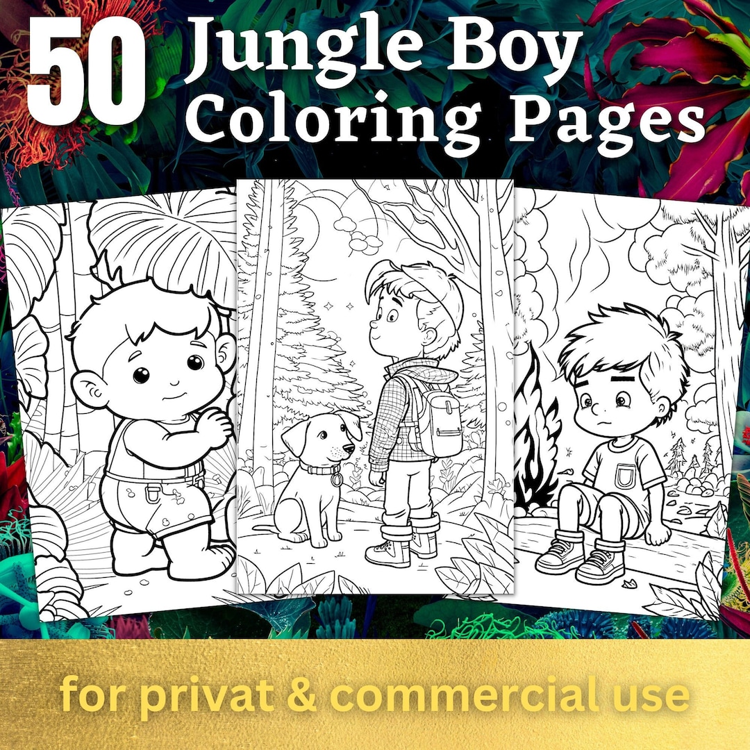 50 Jungle Adventure Coloring Pages | Printable Coloring Book | Coloring ...