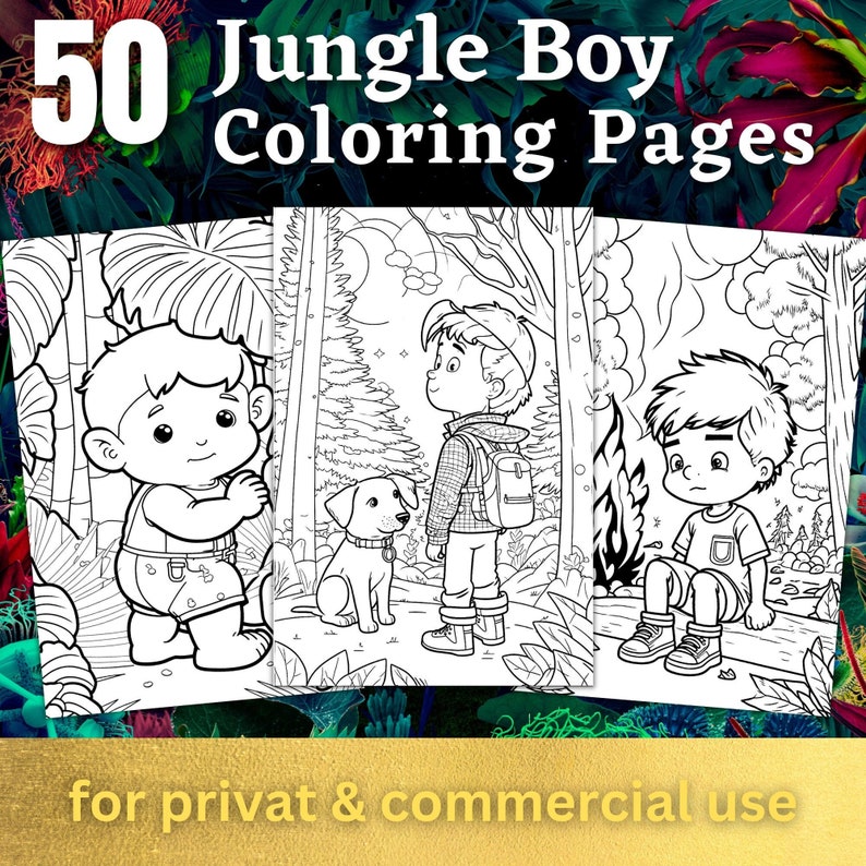 50 Jungle Adventure Coloring Pages Printable Coloring Book Coloring ...