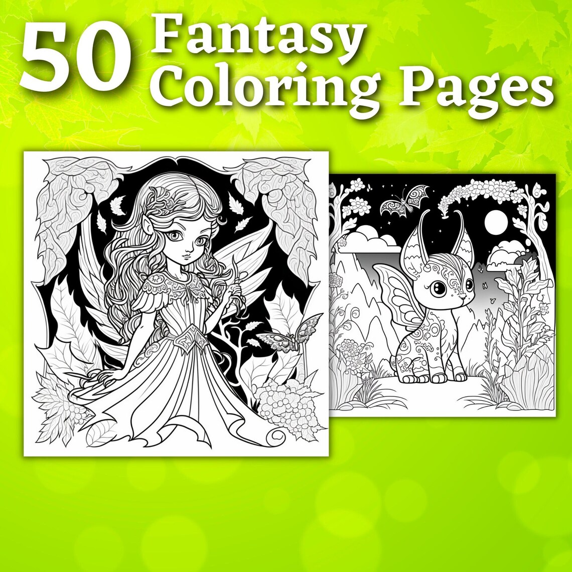 50 Fantasy Coloring Pages Printable Coloring Book Coloring - Etsy