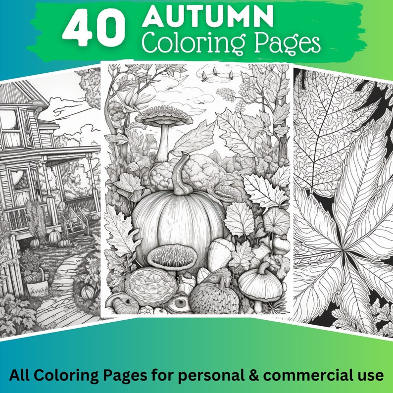 40 Autumn Coloring Pages Printable Coloring Book Coloring - Etsy