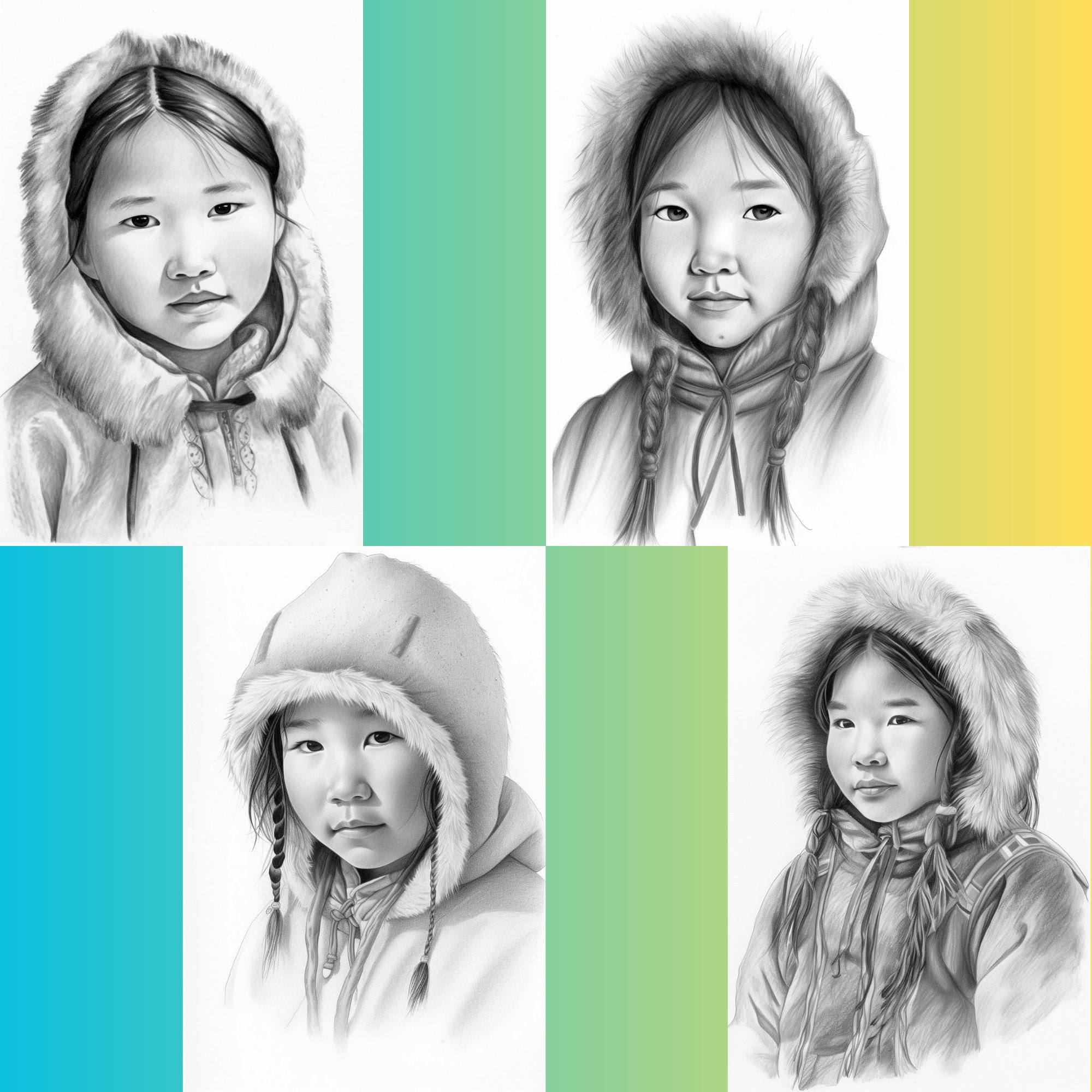 25 Inuit Girl Grayscale Coloring Pages Printable Coloring - Etsy
