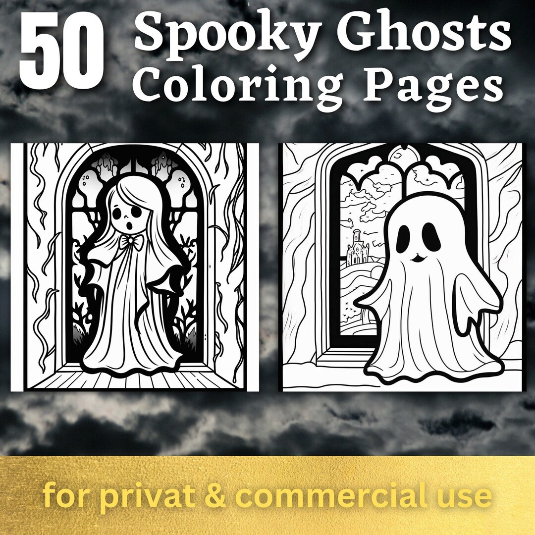 50 Spooky Ghost Coloring Pages | Halloween Printable Book (digital ...