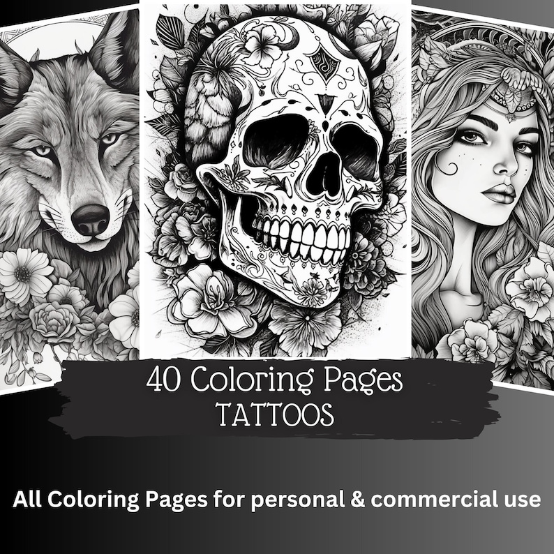 40 Tattoo Coloring Pages Printable Coloring Book Tattoos - Etsy