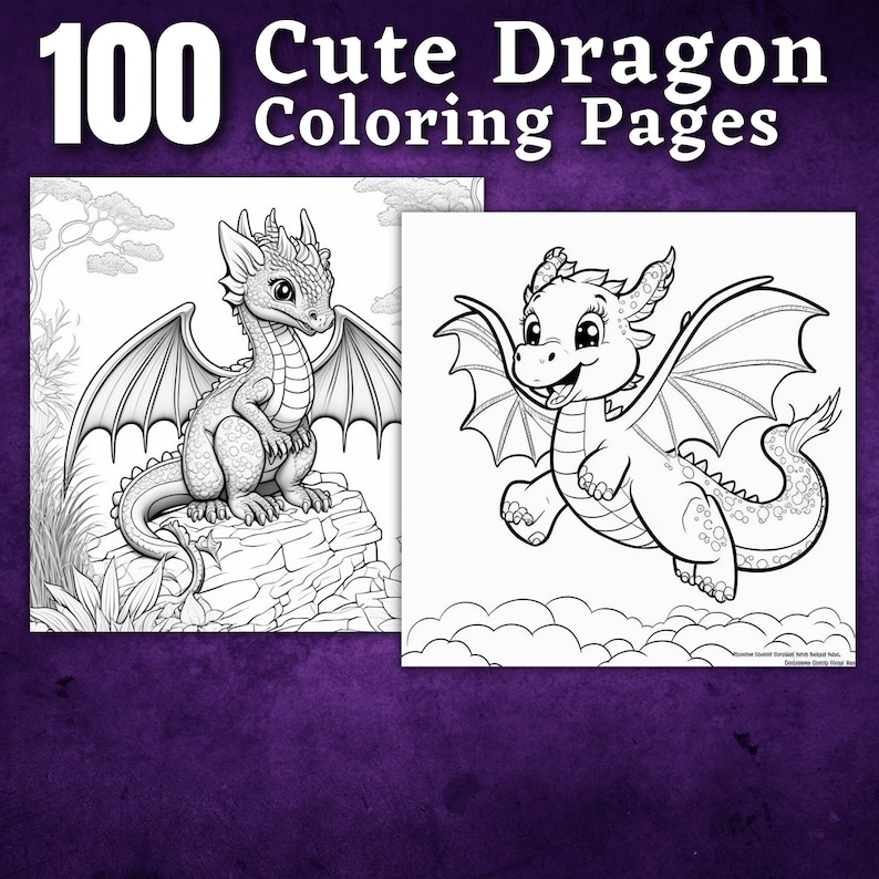 100 Cute Dragon Coloring Pages Printable Coloring Book - Etsy