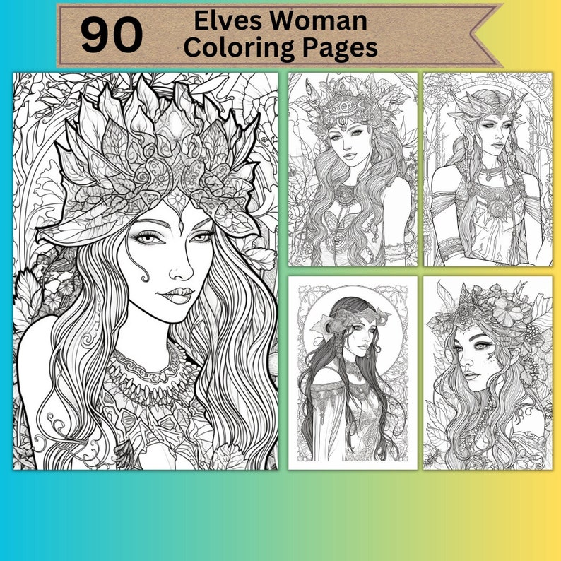 90 Elves Woman Fantasy Coloring Pages Printable Coloring Book Coloring ...