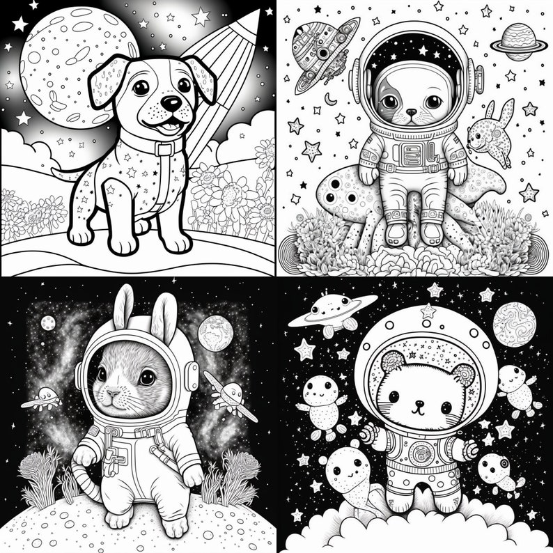 100 Animal in Space Coloring Pages Printable Coloring Book Coloring ...