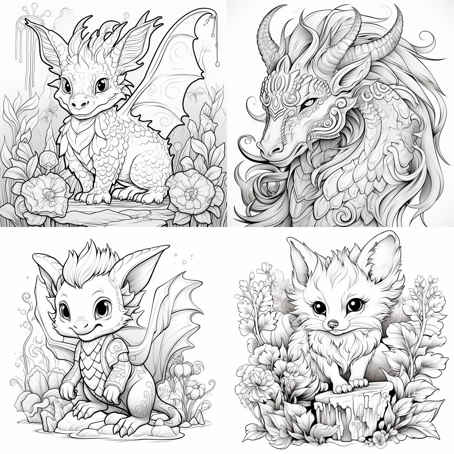 100 Fantasy Animals Coloring Pages | Printable Coloring Book | Coloring ...
