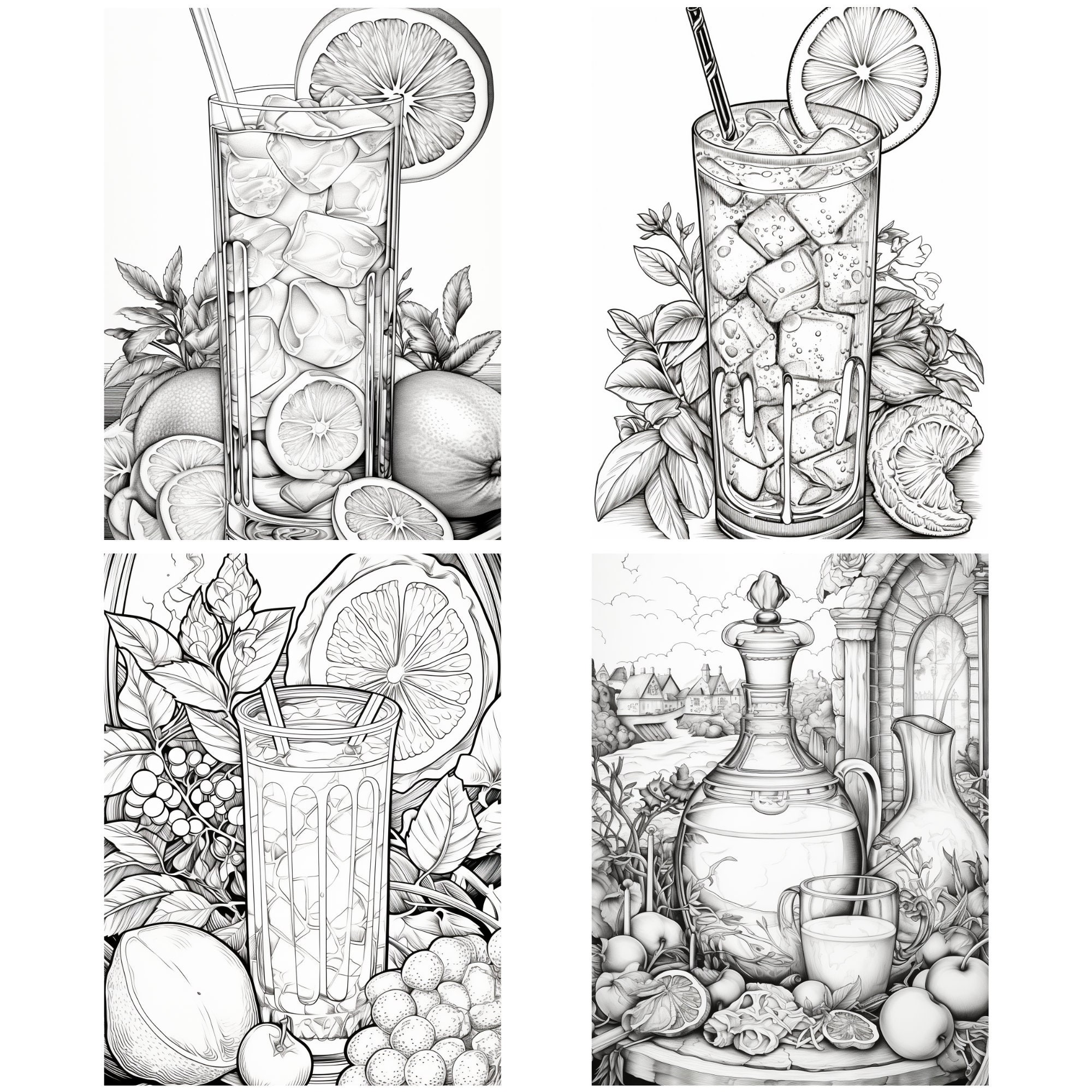 90 Drinks & Cocktails Coloring Pages Printable Coloring Book Coloring ...