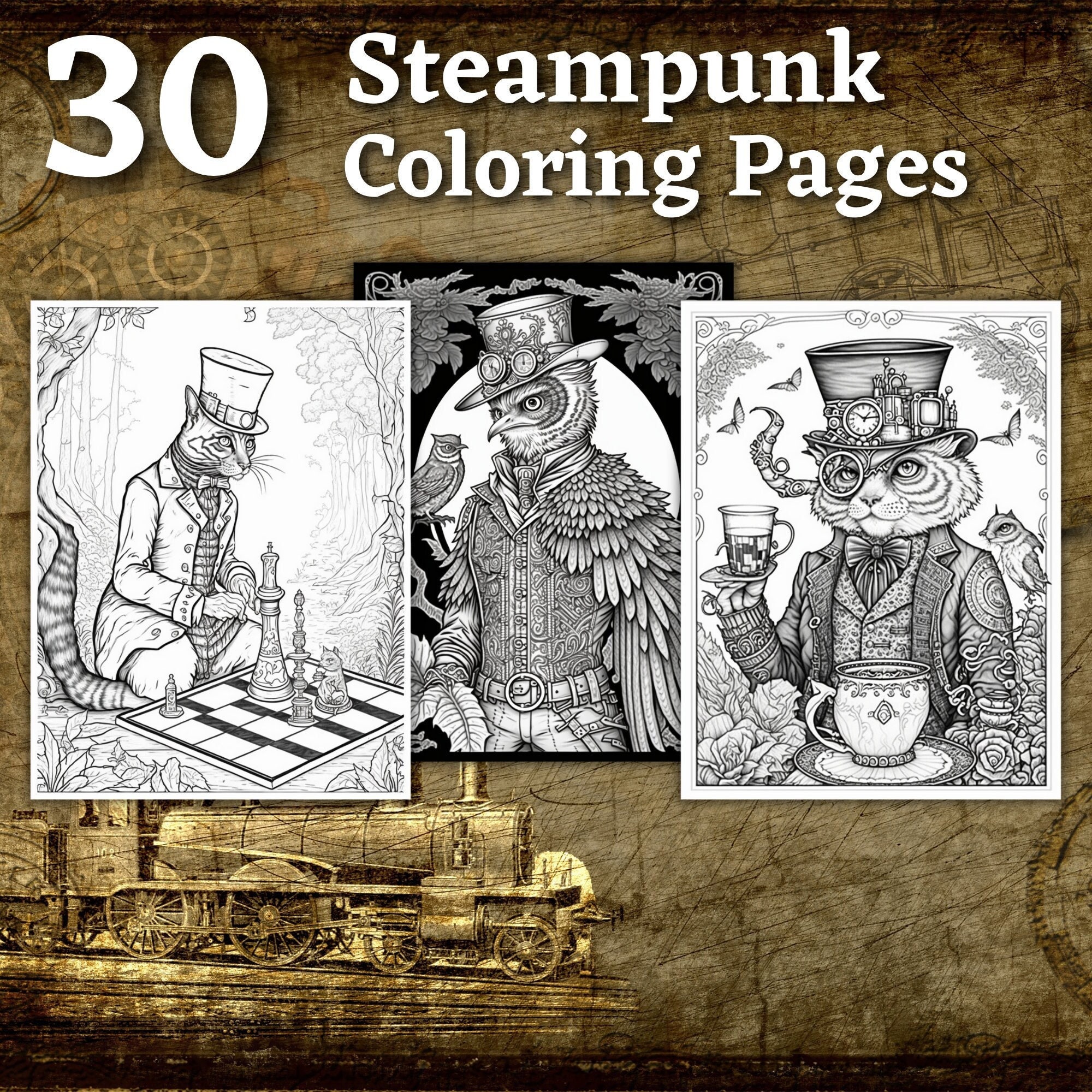 30 Steampunk Coloring Pages Printable Coloring Book - Etsy