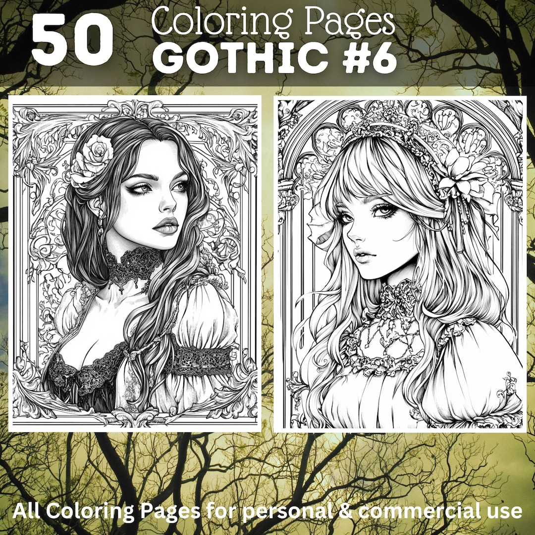 50 Goth Female Coloring Pages | Gothic Printable Grayscale Coloring ...