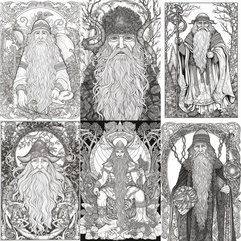80 Druids Coloring Pages Printable Coloring Book Fantasy Coloring Pages ...
