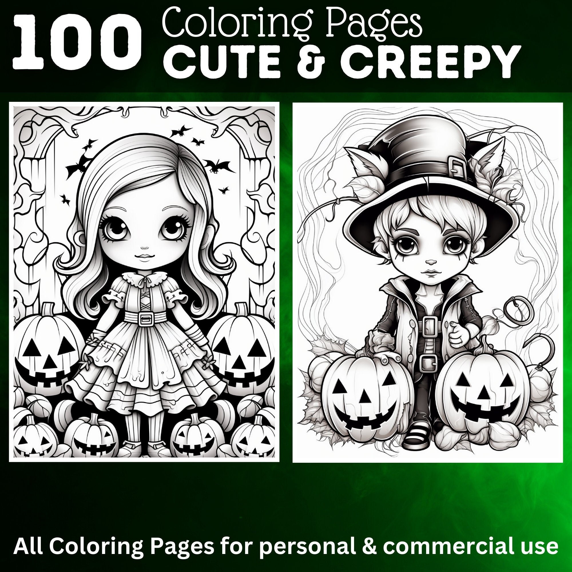 100 Cute and Creepy Coloring Pages Halloween Printable Coloring Book ...
