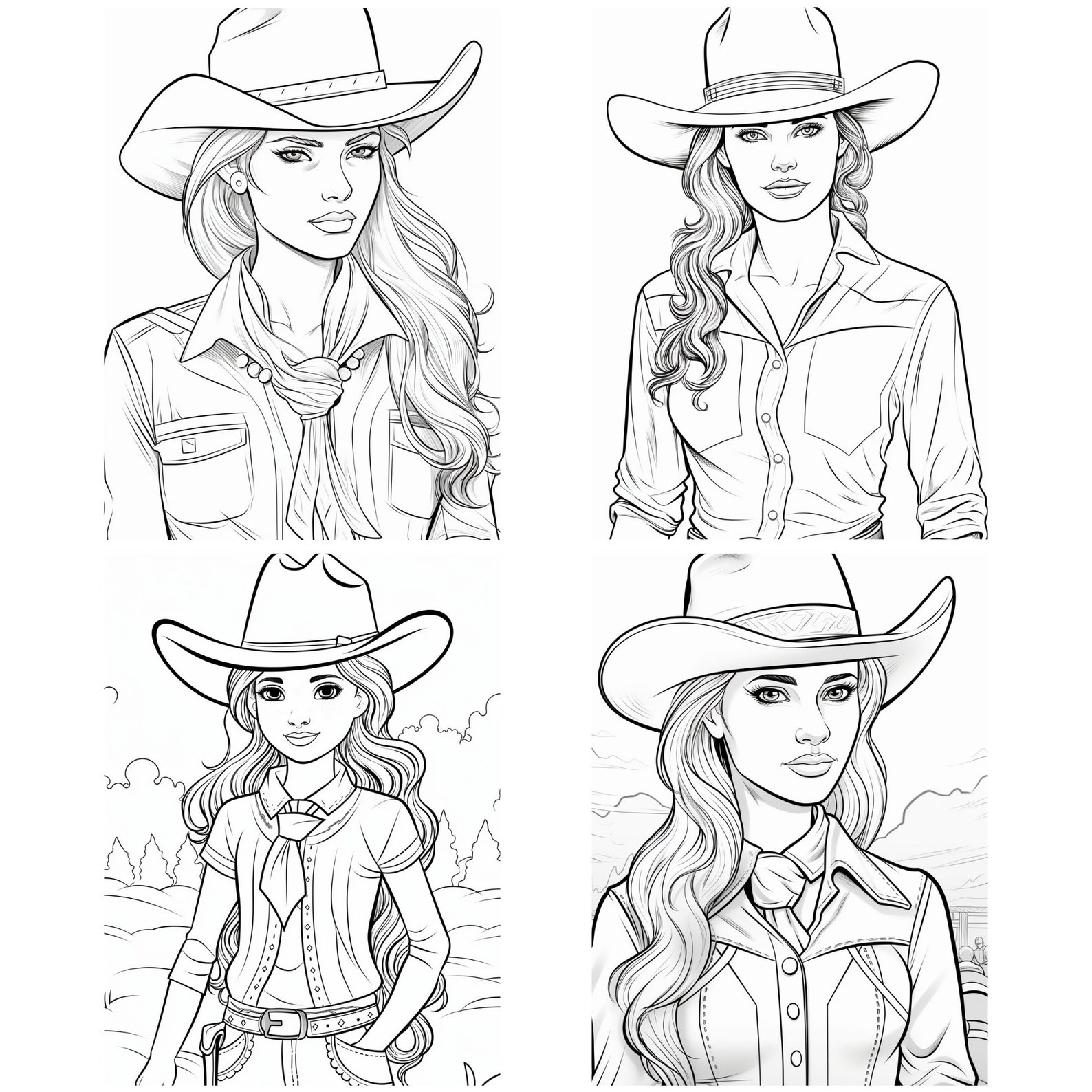 100 Western Cowgirls Coloring Pages Printable Coloring Book Coloring ...