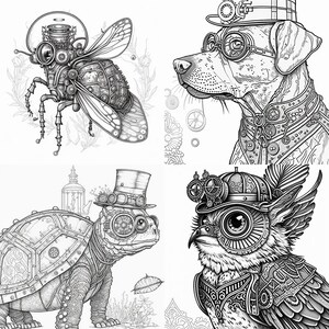 100 Steampunk Animal Coloring Pages | Printable Coloring Book ...