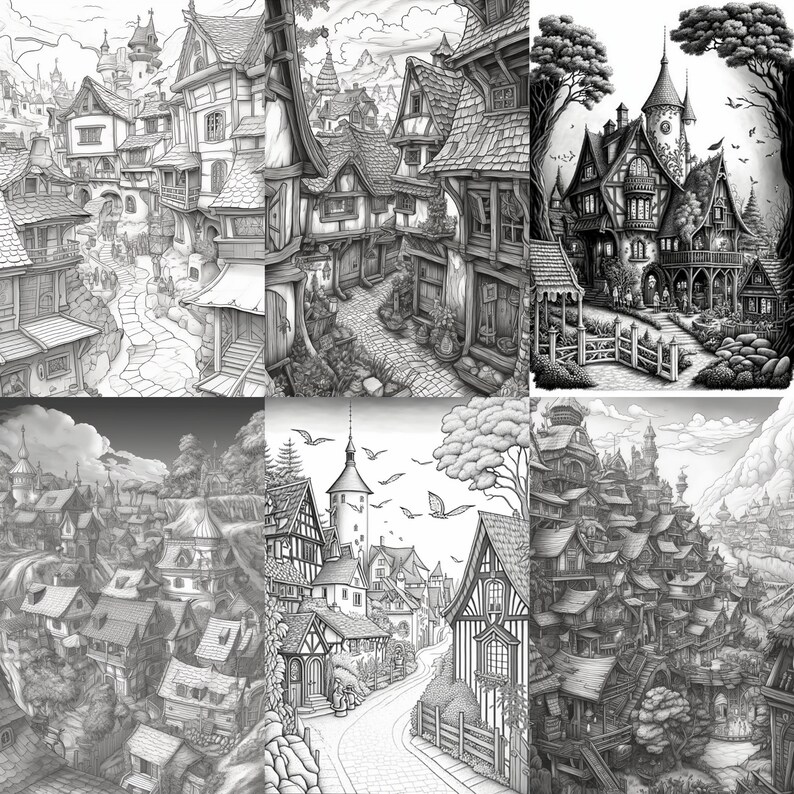 60 Fantasy Village Coloring Pages Printable Coloring Book Coloring ...