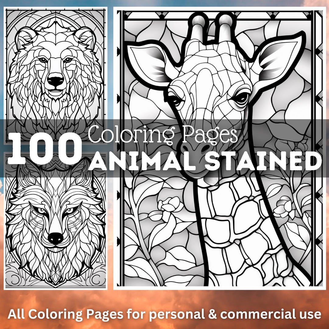 100 Stained Glass Animal Coloring Pages | Printable Book (digital ...