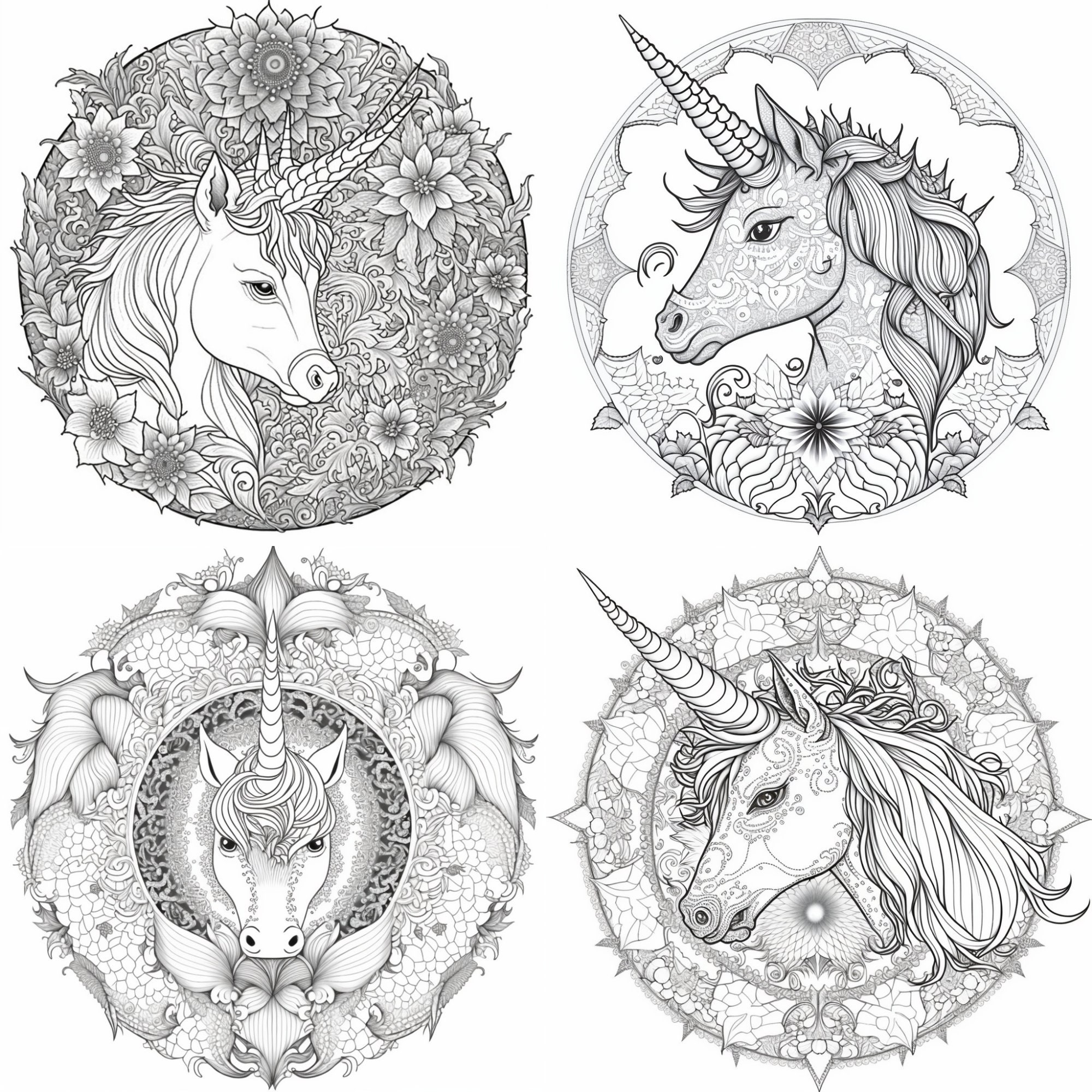 50 Unicorn Mandala Coloring Pages Printable Coloring Book - Etsy