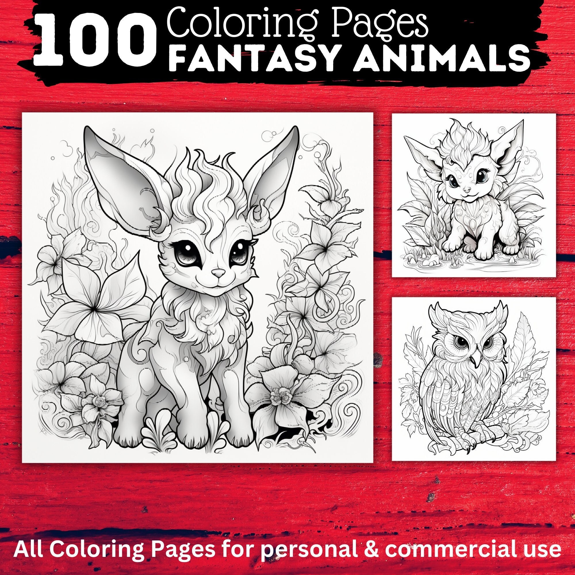 100 Fantasy Animals Coloring Pages Printable Coloring Book Coloring ...
