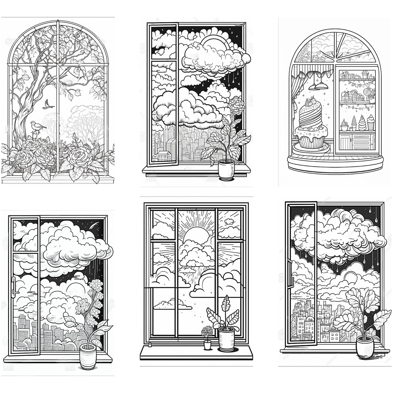 80 Window Landscape Coloring Pages Printable Coloring Book - Etsy