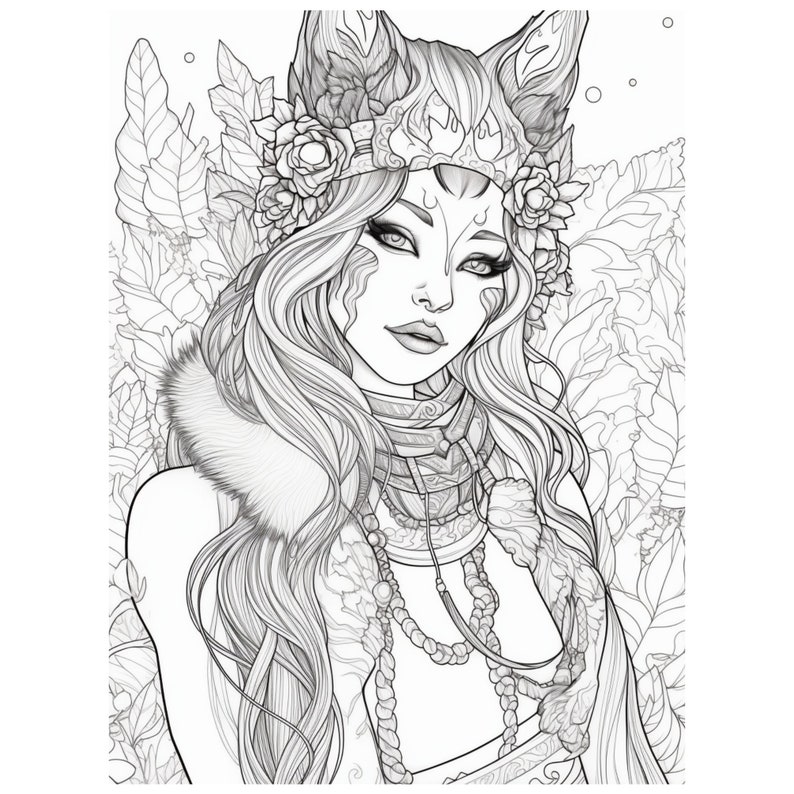 40 Fox Ladys Coloring Pages Printable Coloring Book - Etsy