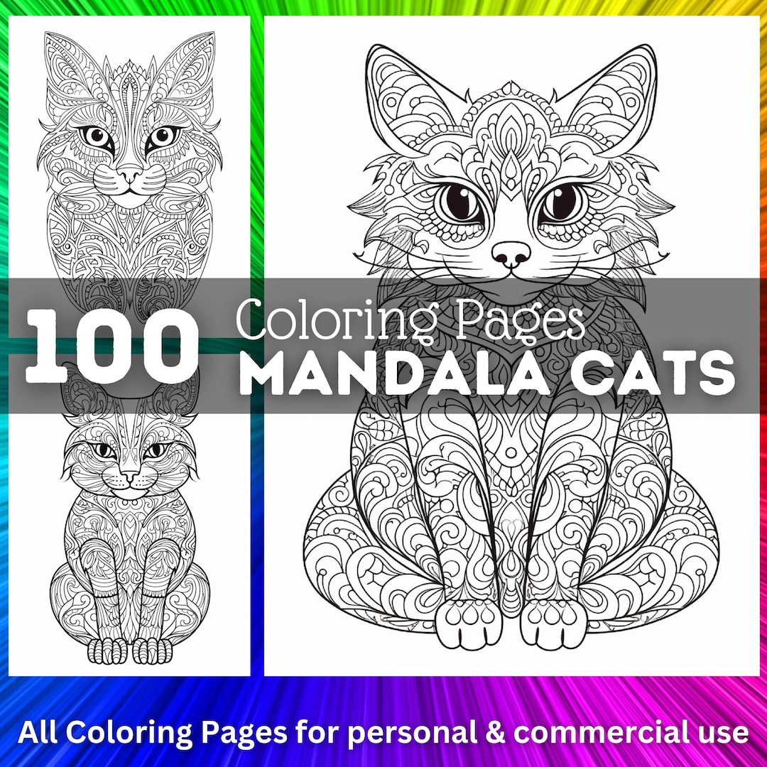 100 Cat Coloring Pages | Mandala Cats Printable Coloring Book ...