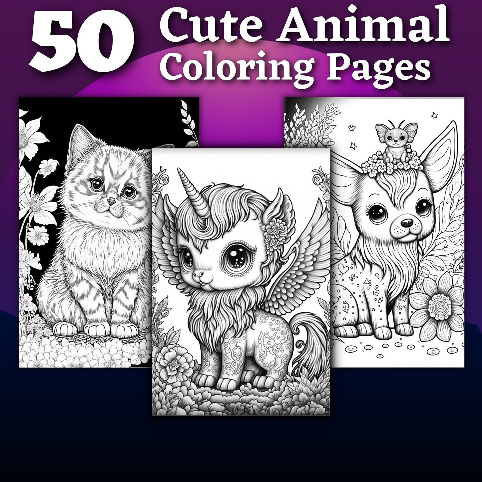 50 Cute Animal Coloring Pages Cute Printable Coloring Book Coloring ...