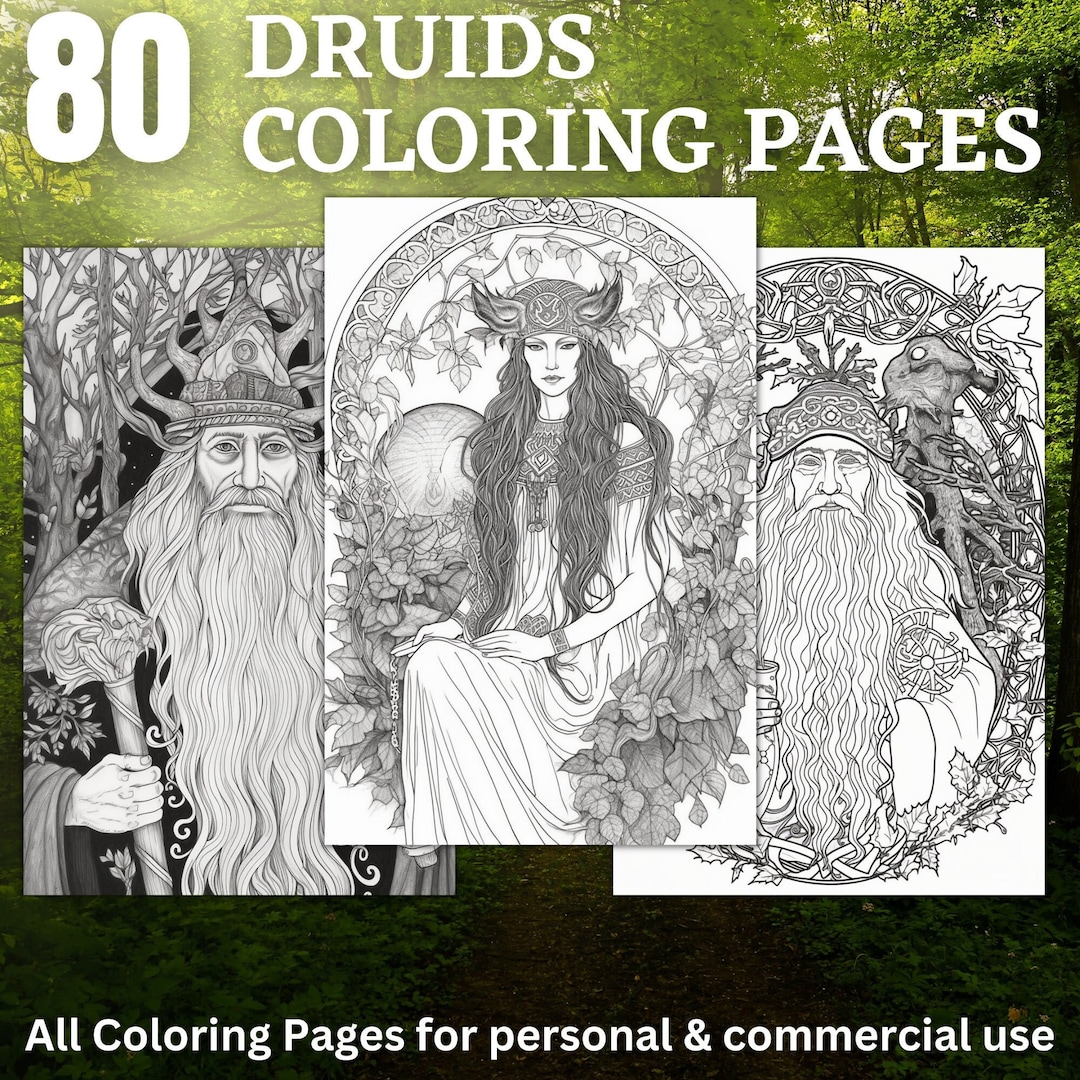 80 Druids Coloring Pages | Printable Coloring Book | Fantasy Coloring ...