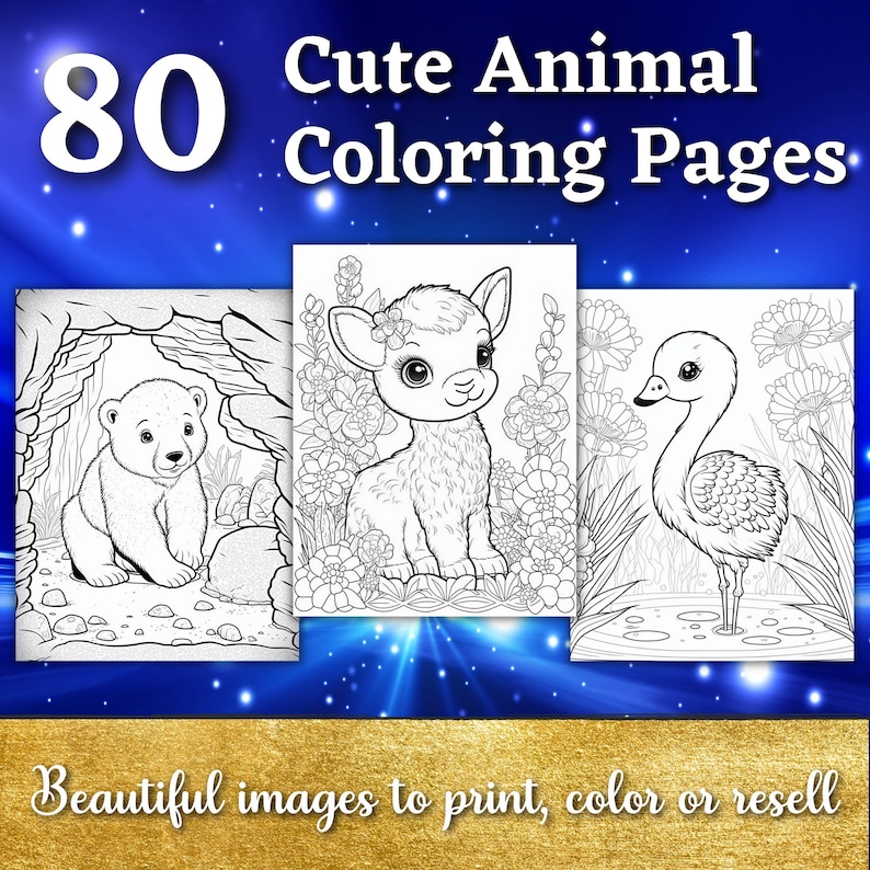 80 Cute Animal Coloring Pages Cute Printable Coloring Book - Etsy