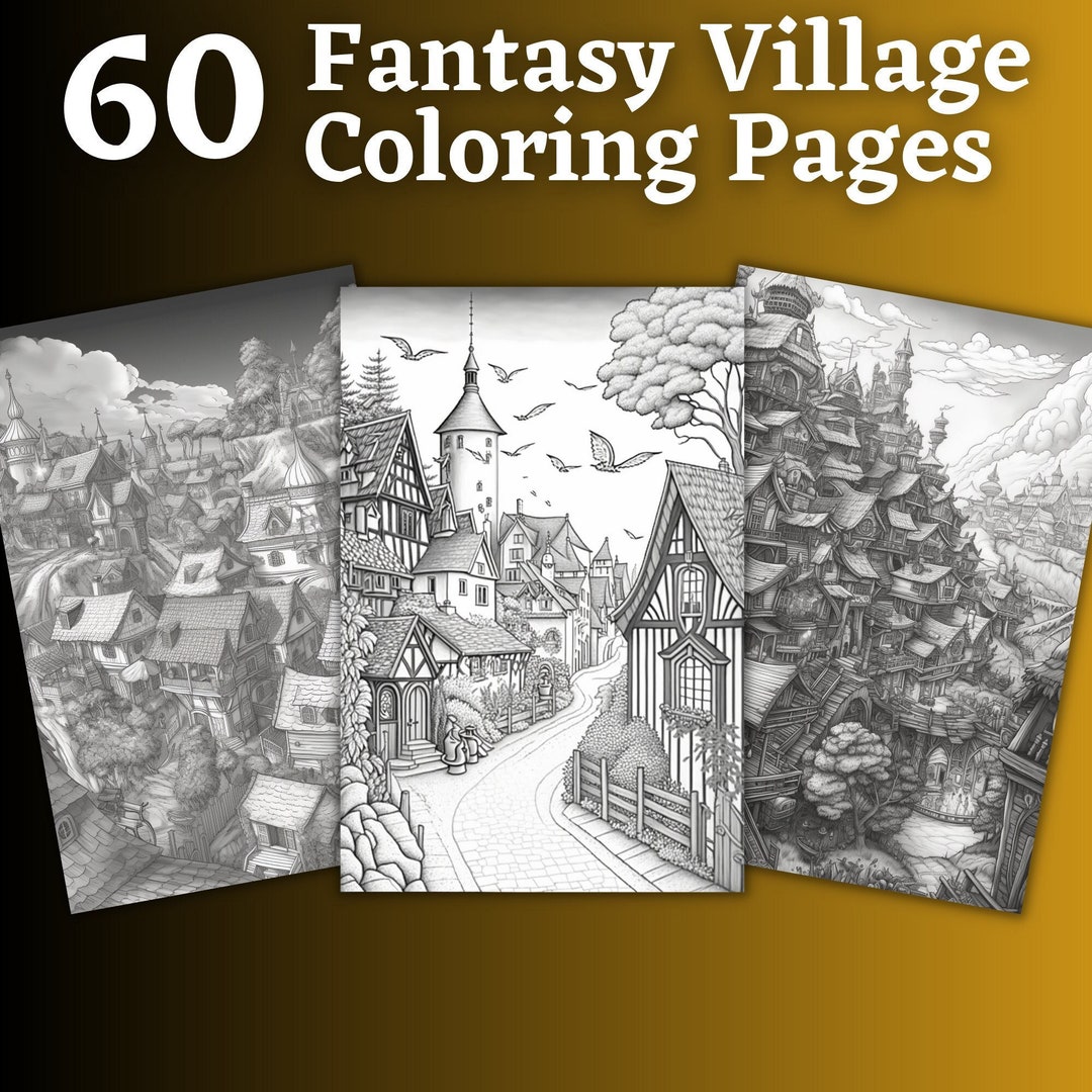 60 Fantasy Village Coloring Pages | Printable Coloring Book | Coloring ...