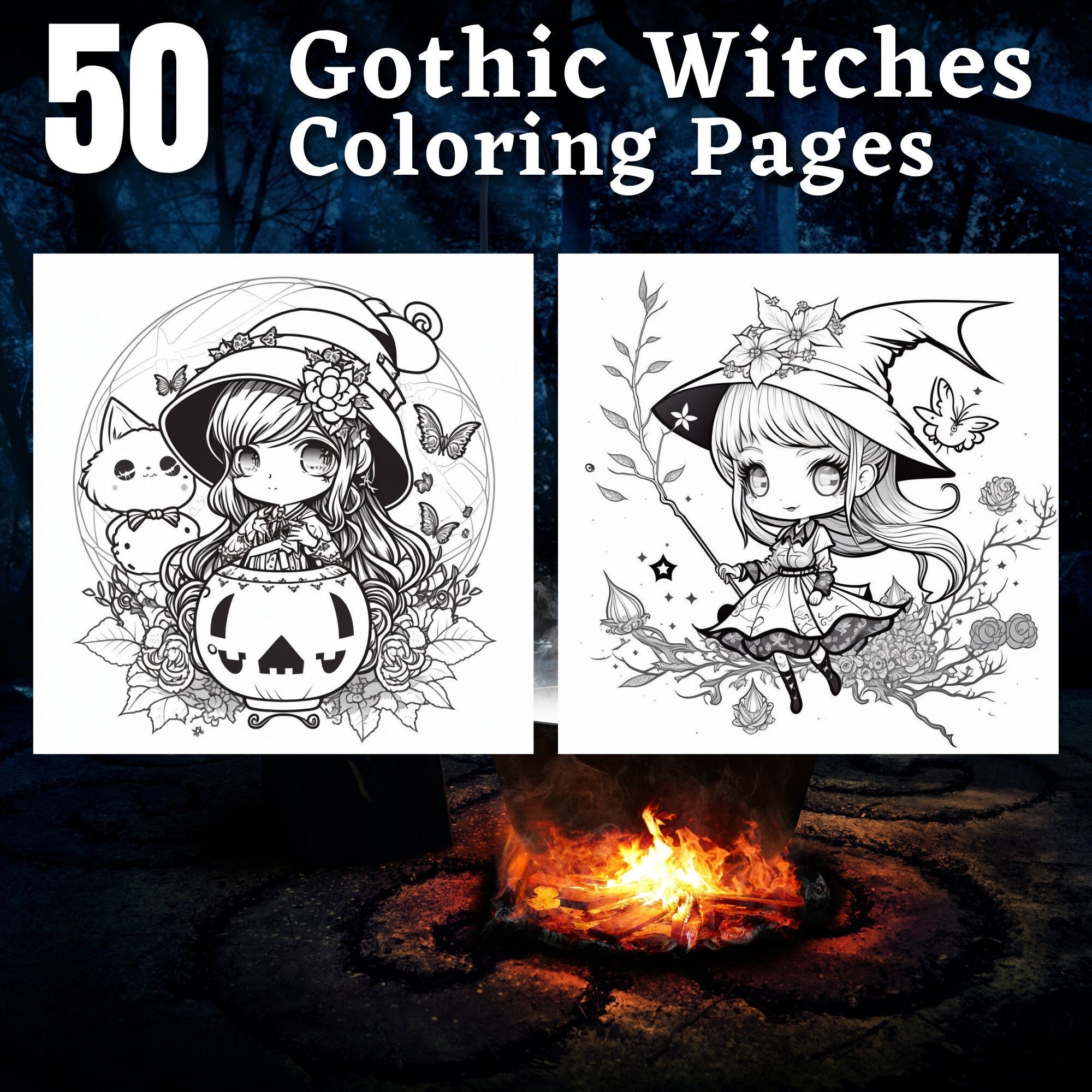 50 Cute Gothic Witch Coloring Pages | Printable Coloring Book ...