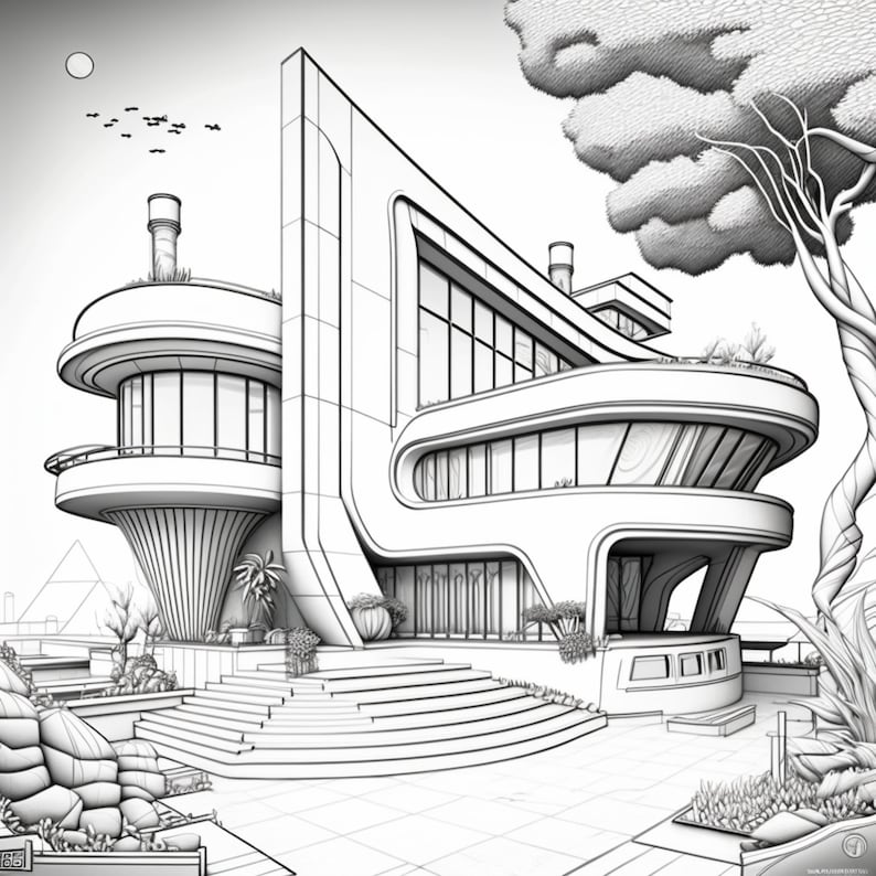 60 Futuristic Villa Coloring Pages | Printable Coloring Book | Coloring ...