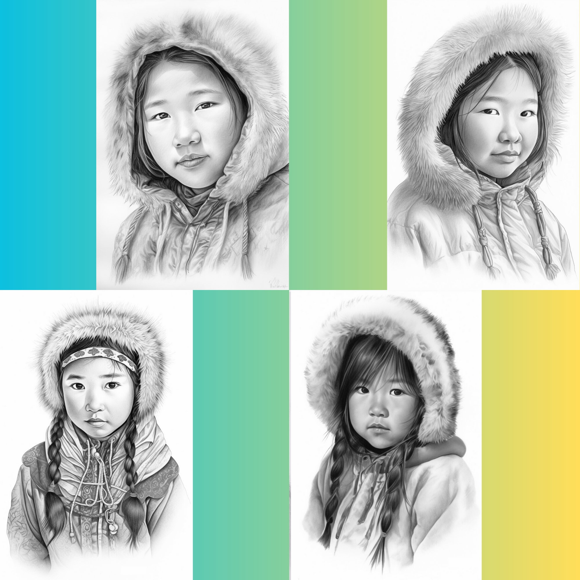 25 Inuit Girl Grayscale Coloring Pages Printable Coloring - Etsy