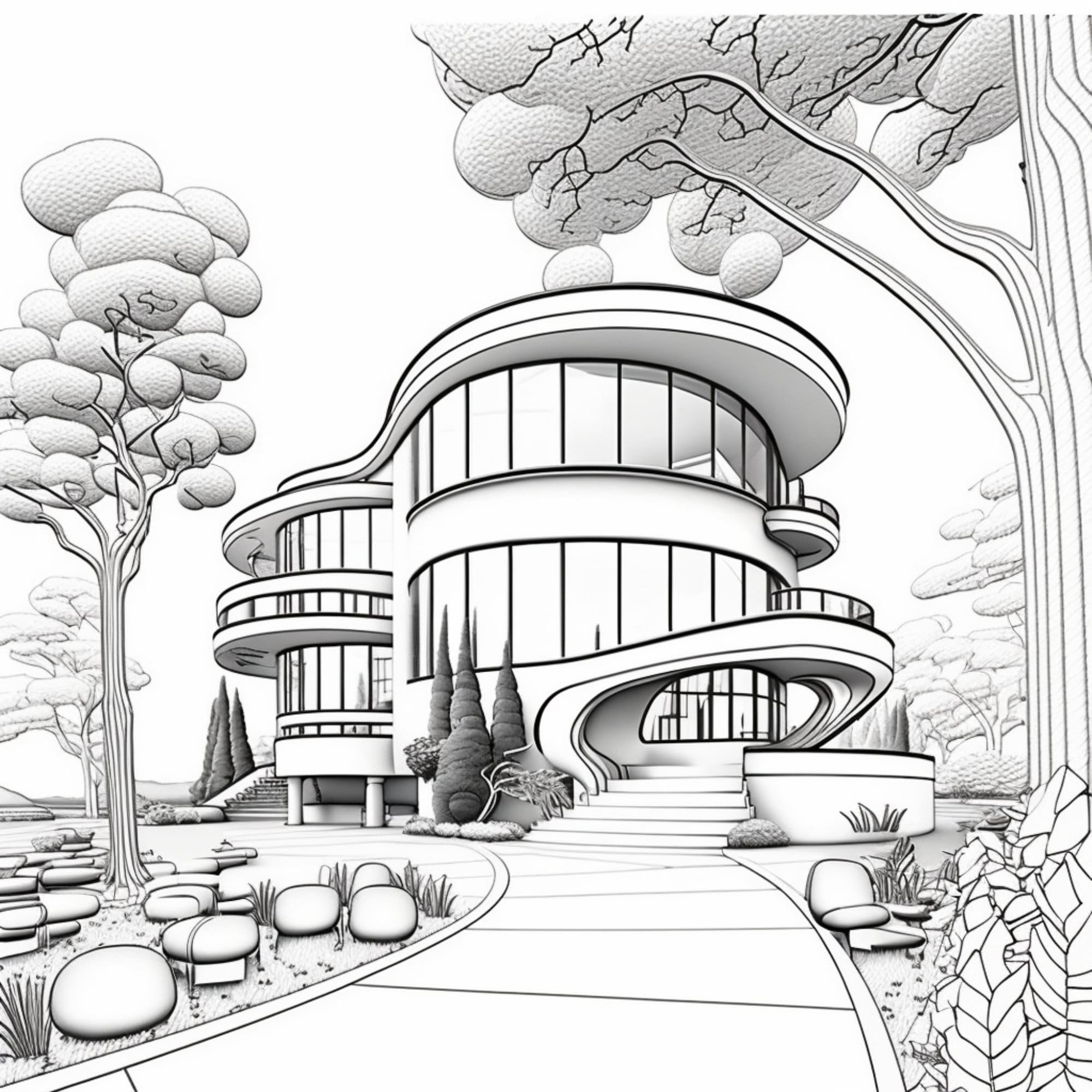 60 Futuristic Villa Coloring Pages | Printable Coloring Book | Coloring ...