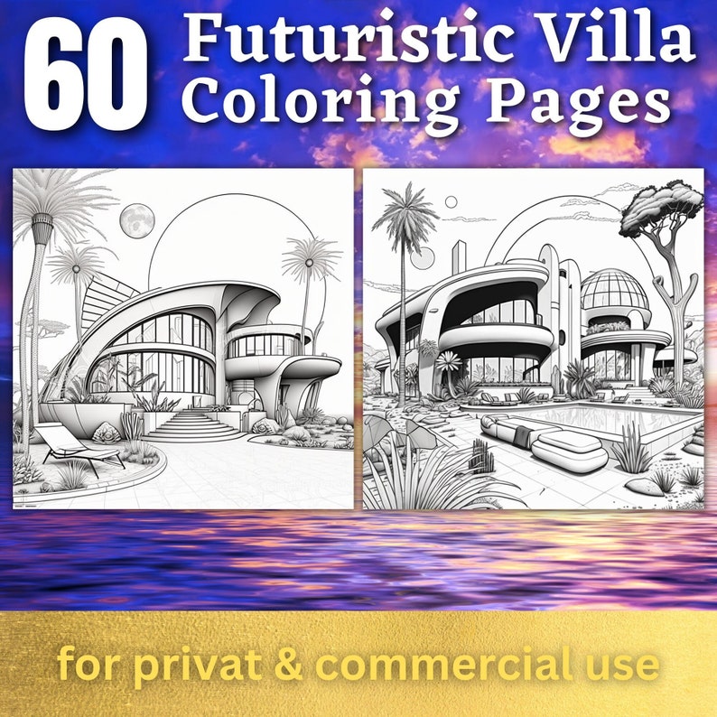 60 Futuristic Villa Coloring Pages Printable Coloring Book - Etsy