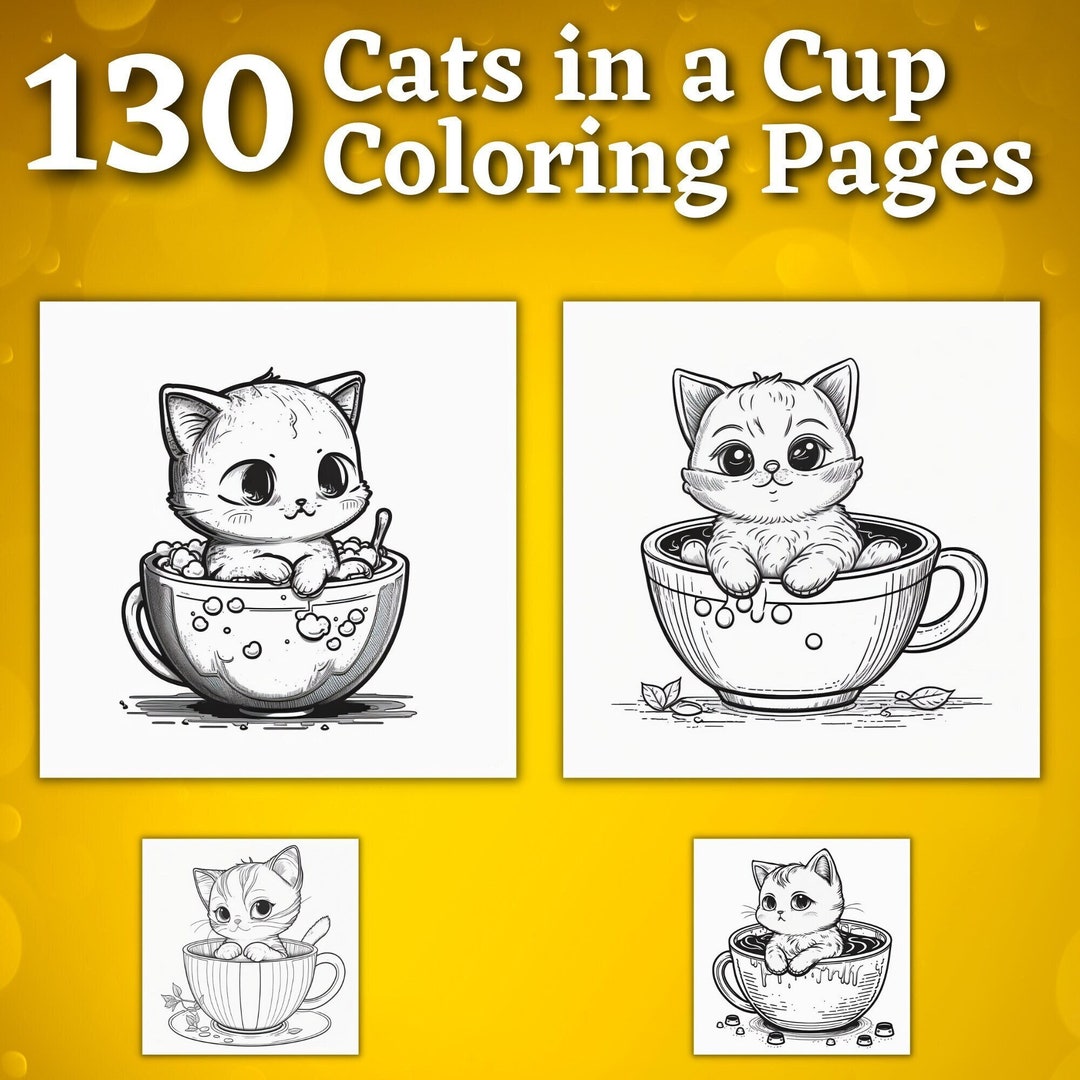 130 Cats in Cups Coloring Pages | Printable Coloring Book | Coloring ...