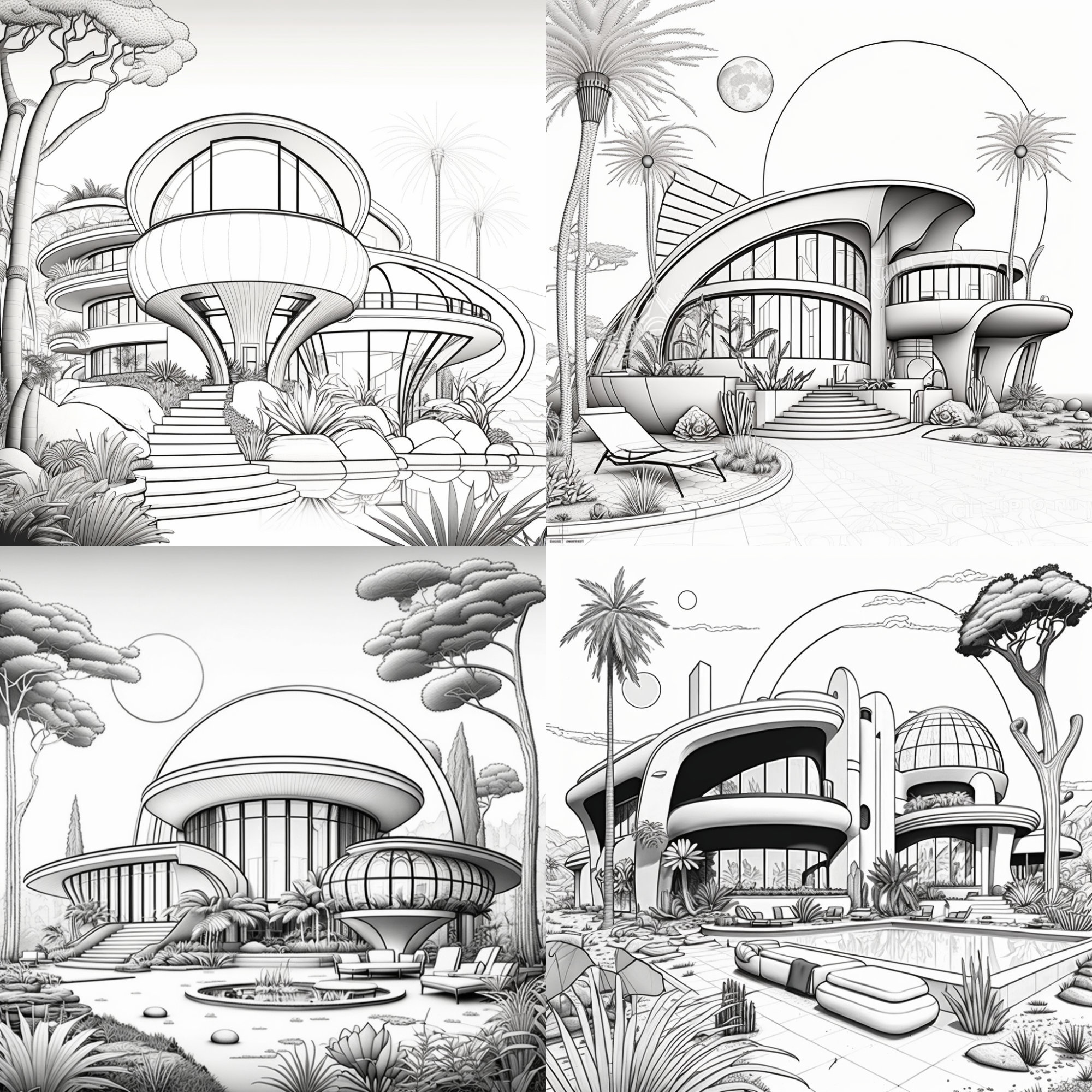 60 Futuristic Villa Coloring Pages | Printable Coloring Book | Coloring ...