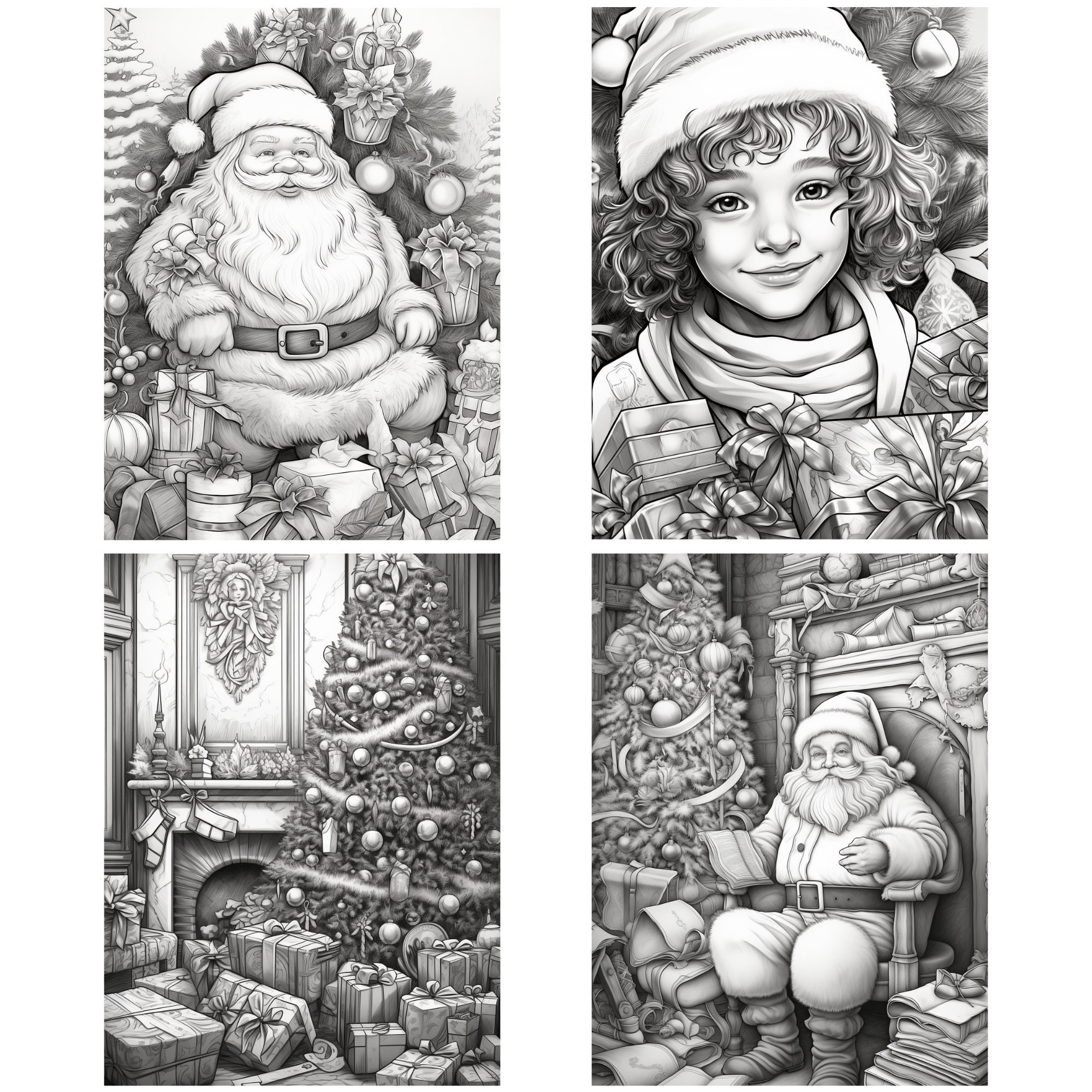 80 Christmas Grayscale Coloring Pages Printable Coloring Book Coloring ...
