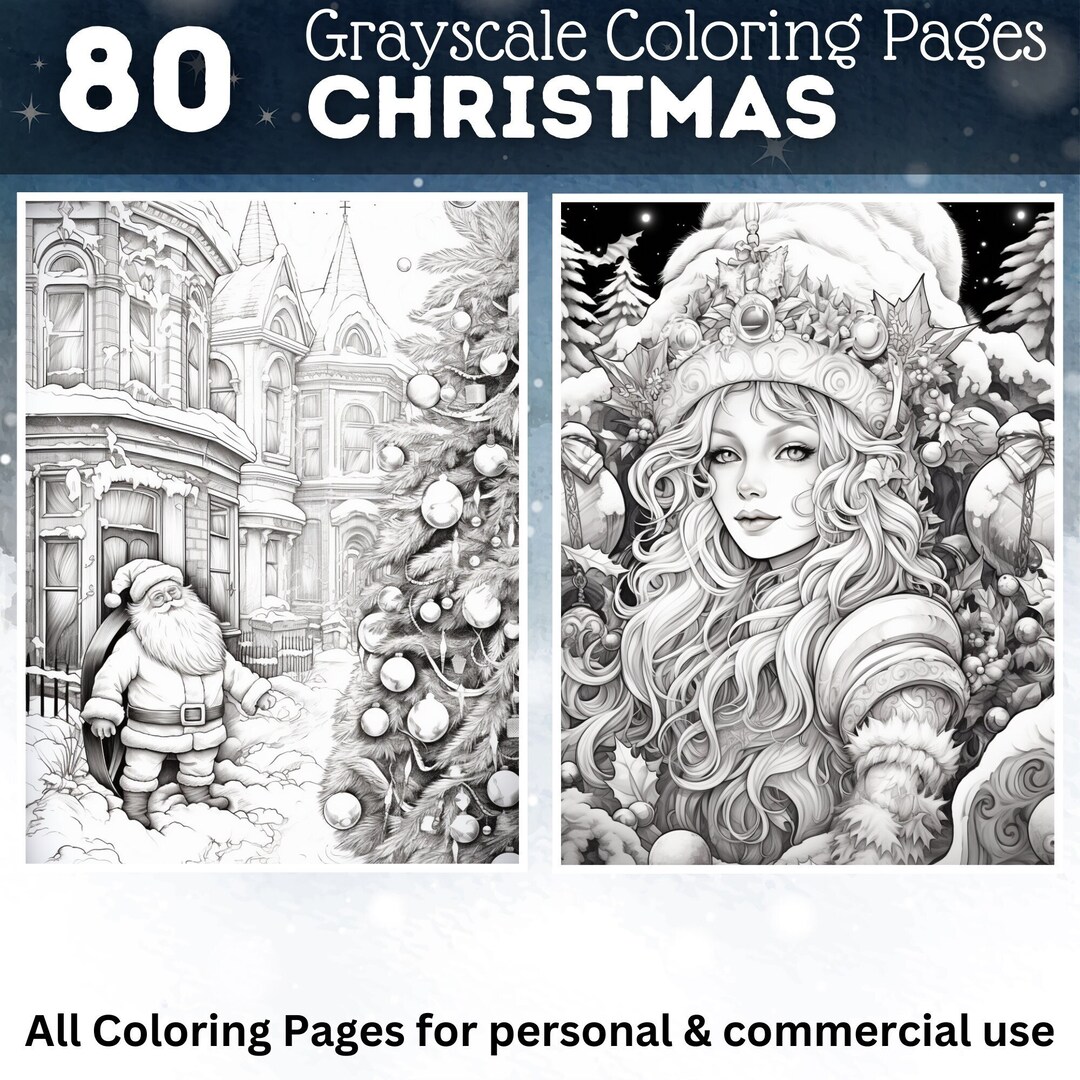 80 Christmas Grayscale Coloring Pages | Printable Coloring Book ...