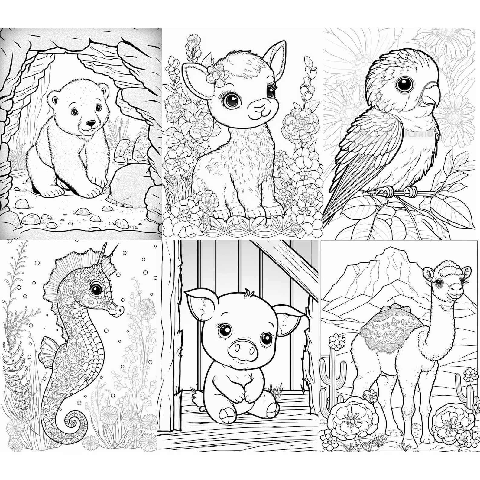 80 Cute Animal Coloring Pages Cute Printable Coloring Book - Etsy