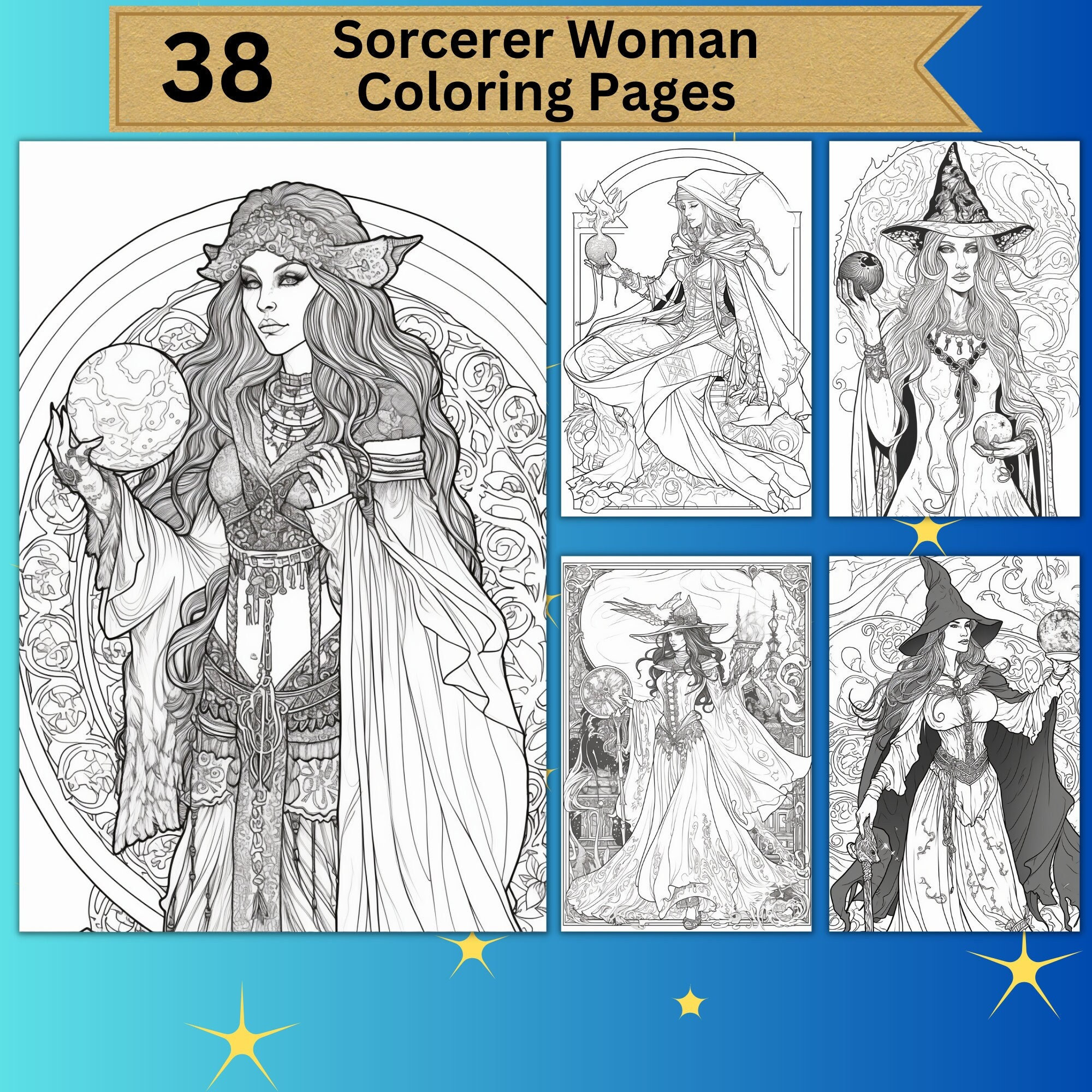 38 Sorcerer Woman Coloring Pages Printable Coloring Book - Etsy
