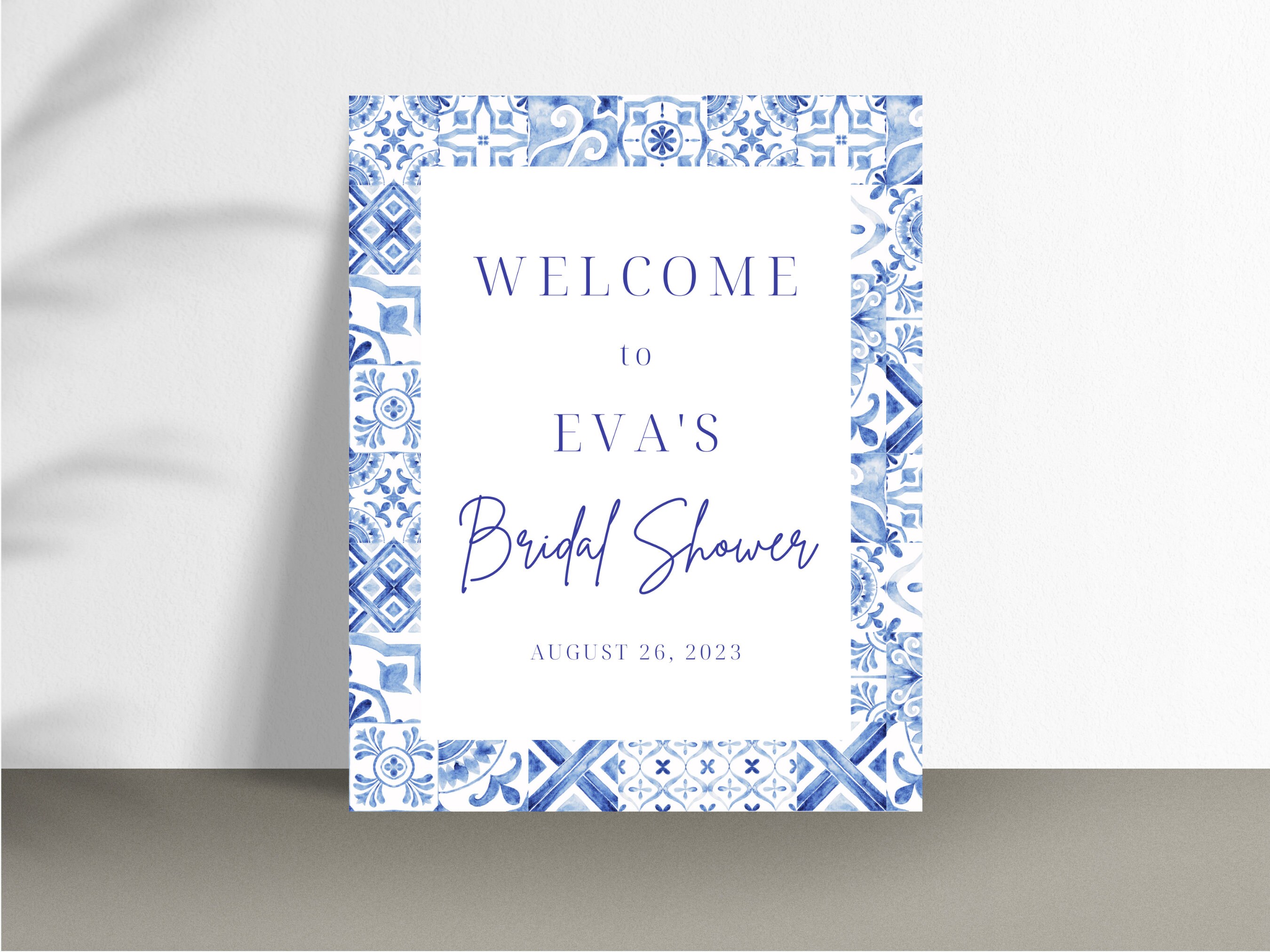 Mediterranean Blue Tile Bridal Shower Welcome Sign Template, Italian ...