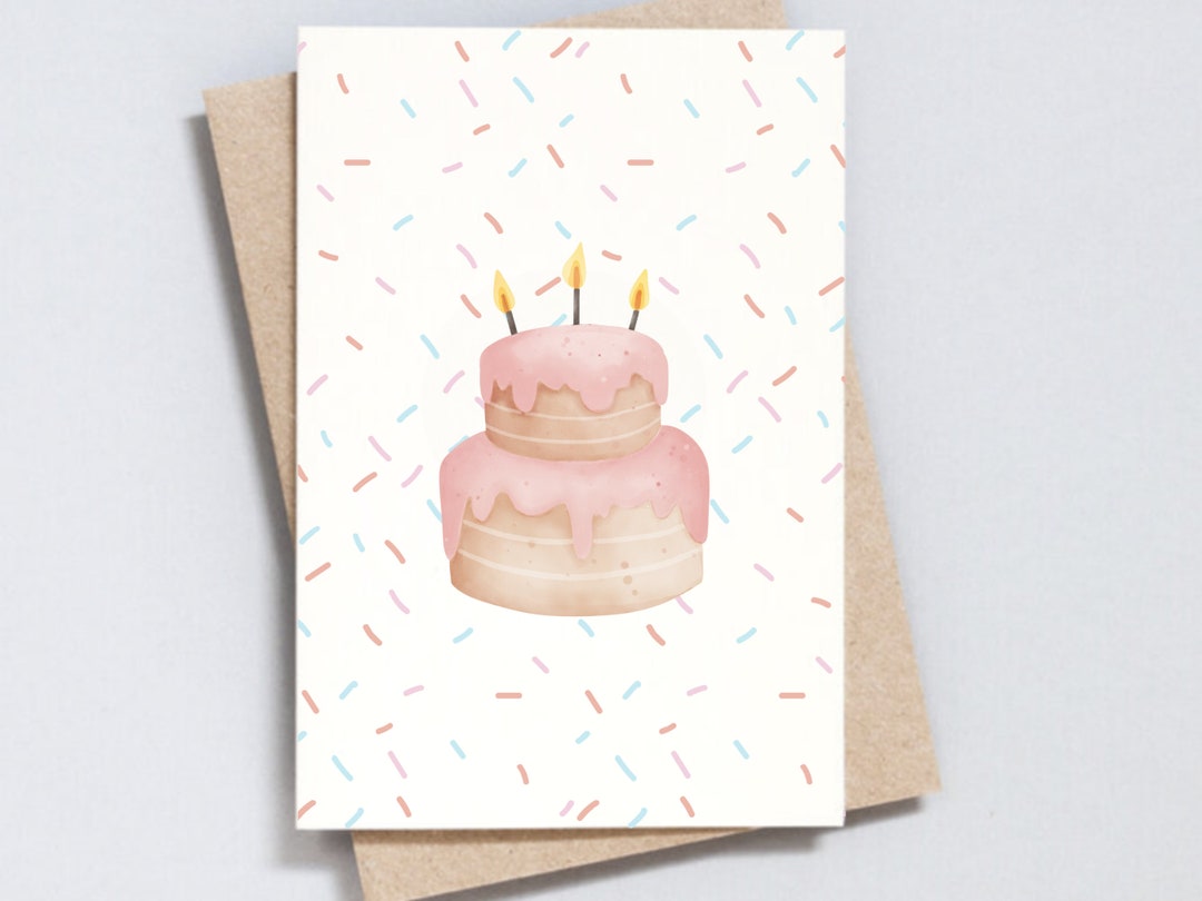Birthday Cake Card, Printable Simple Birthday Card, Minimal Birthday ...