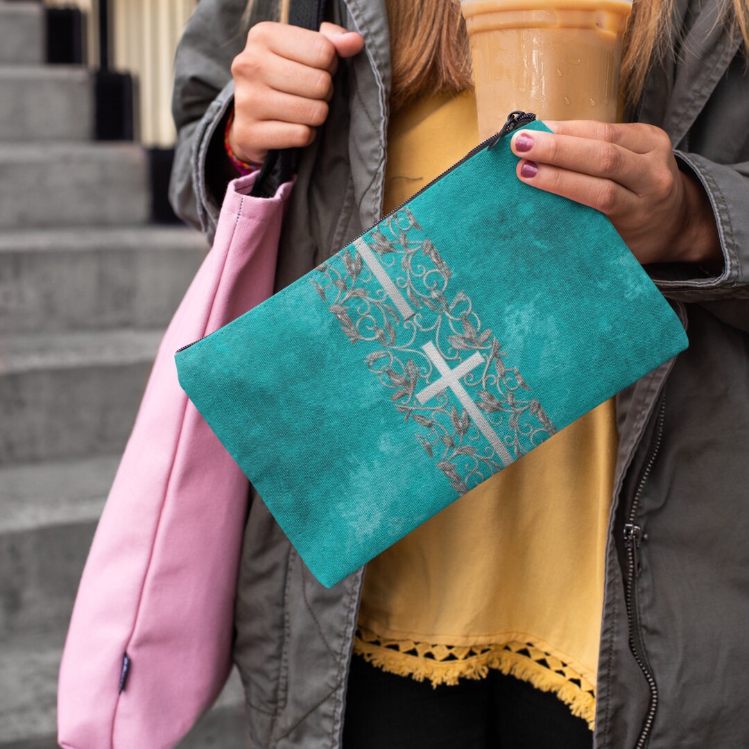 Jade & Ash Accessory Pouch: Silver Cross Clutch Purse - Etsy